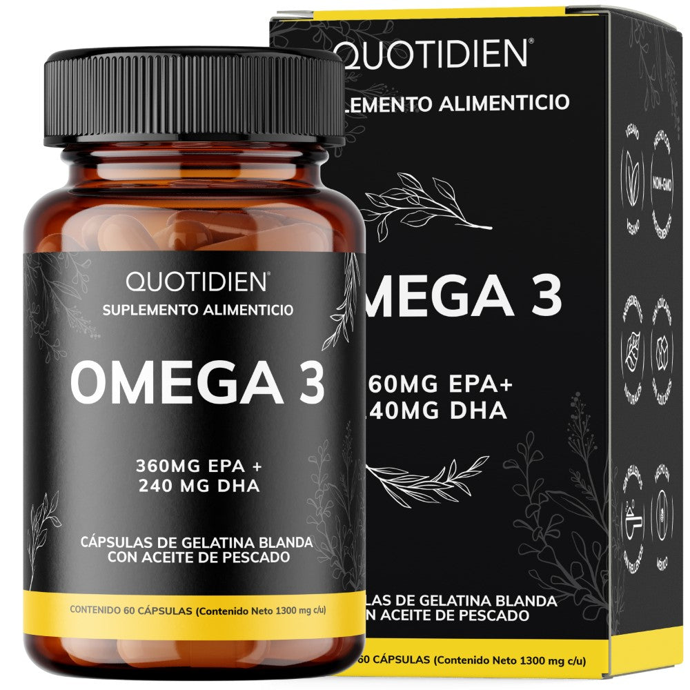 Omega 3 - 360mg EPA + 240mg DHA - 60 cápsulas – Quotidien Essential Moments